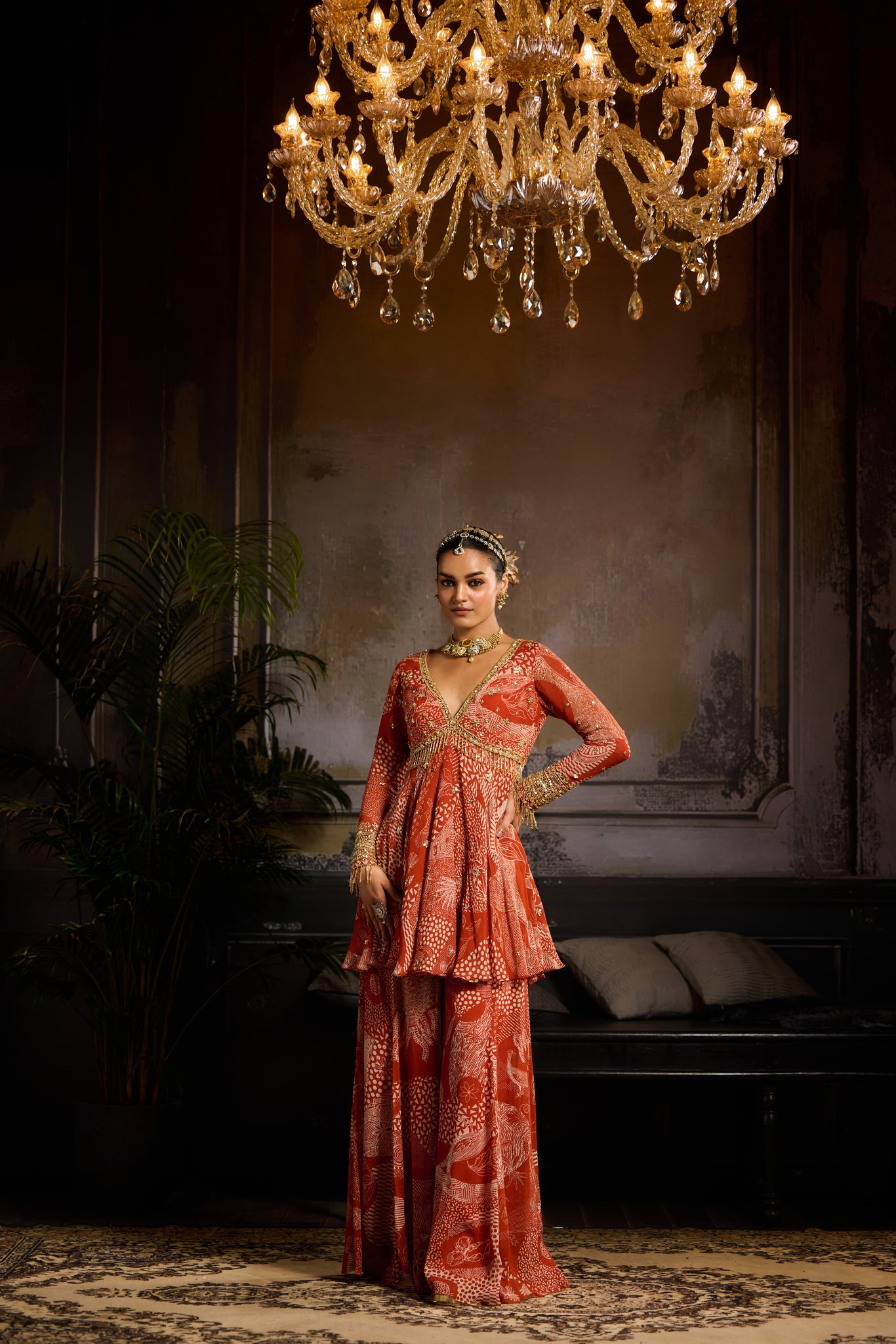 Rust Print and Highlighted Peplum Set