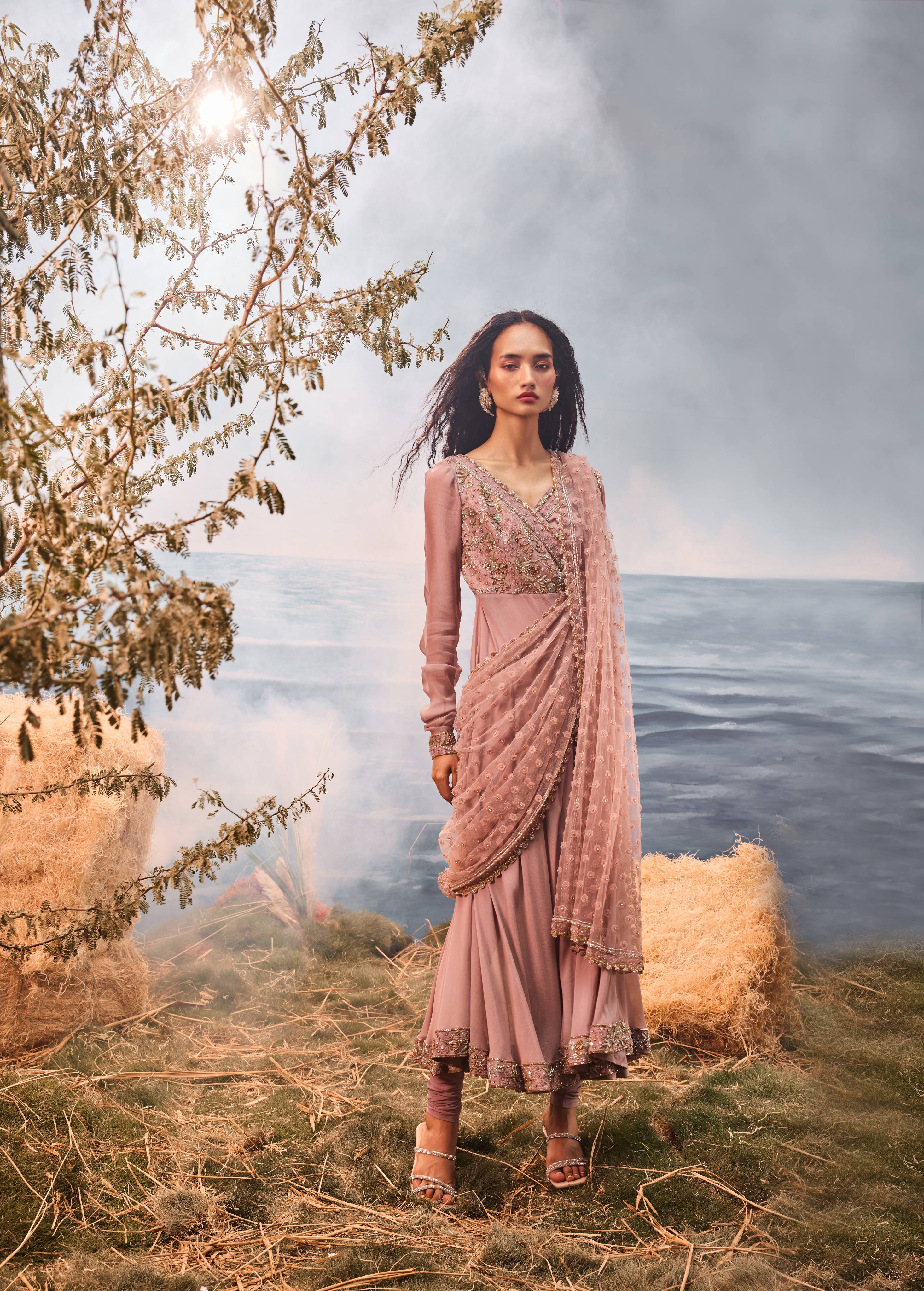Burnt pink anarkali with 3d flower dupatta – LOTUS BLOOM OFFICIAL